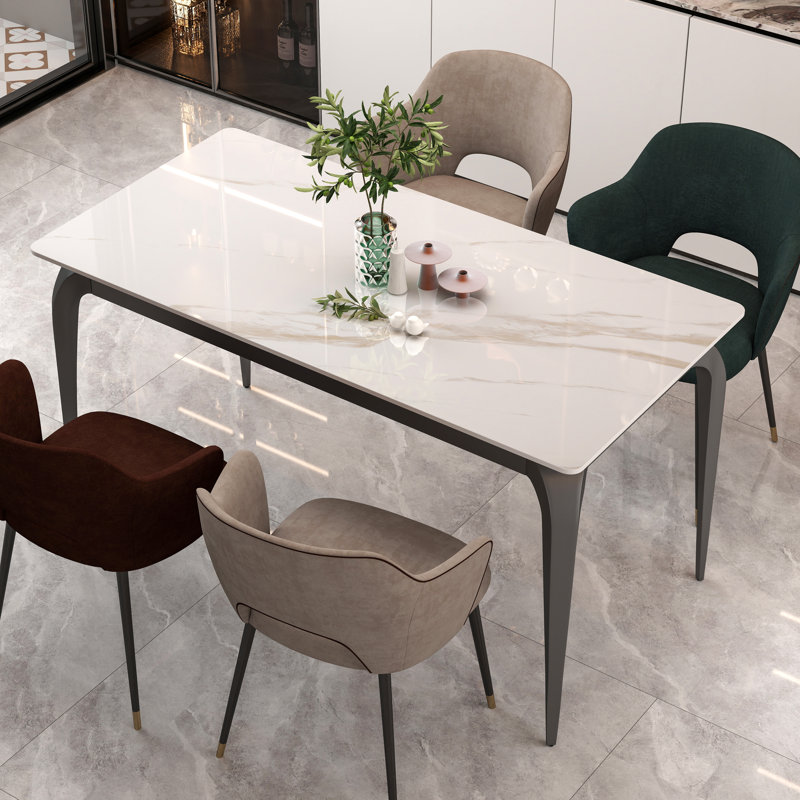 Wrought Studio Slate Dining Table 55 Inch Marble Sintered Stone Laminate Dining Table Indoor Outdoor Reviews Wayfair